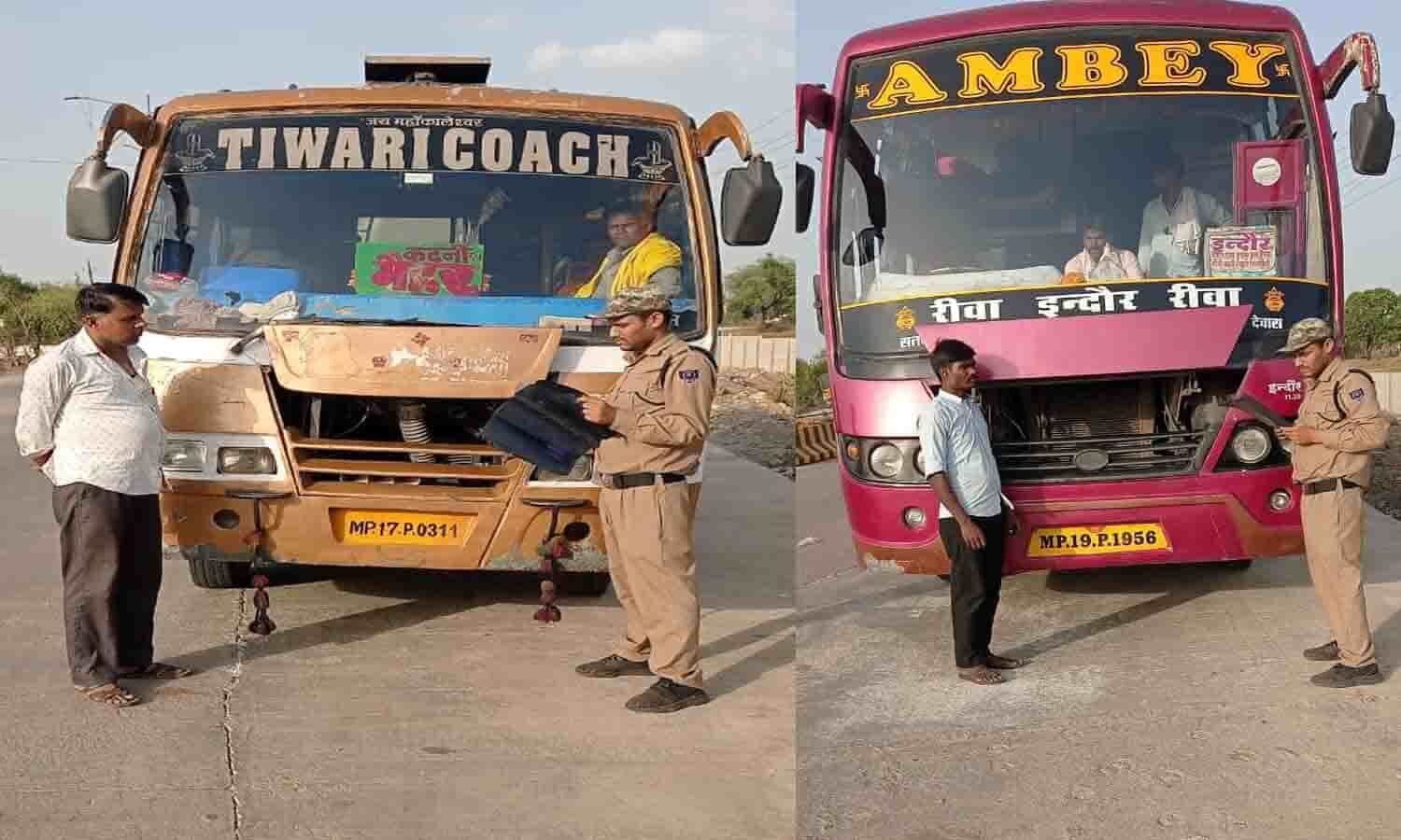 रीवा परिवहन विभाग की बड़ी कार्यवाही, 11 ओव्हरलोड बसों का कटा चालान, बस ...