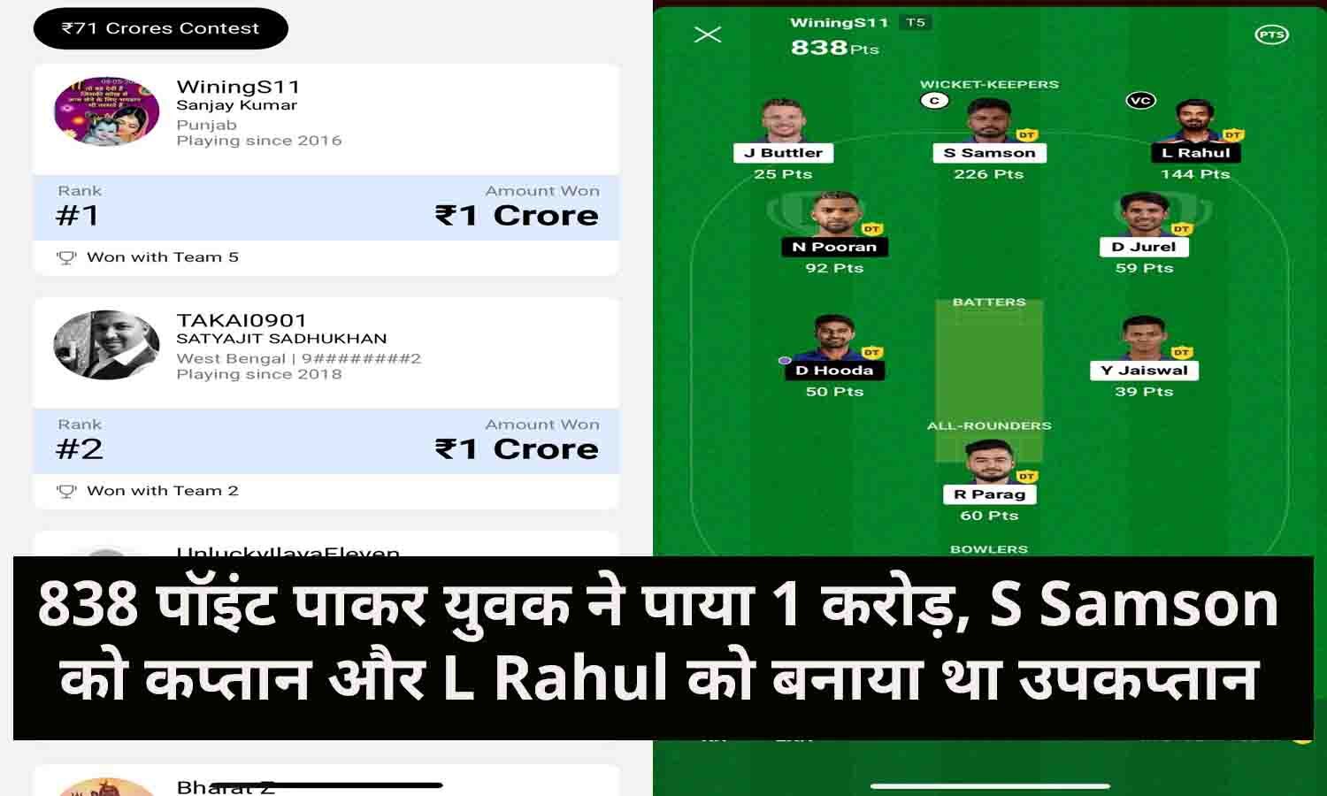 RR vs LSG Dream 11 Winner 24 March 2024: 838 पॉइंट पाकर युवक ने पाया 1 ...