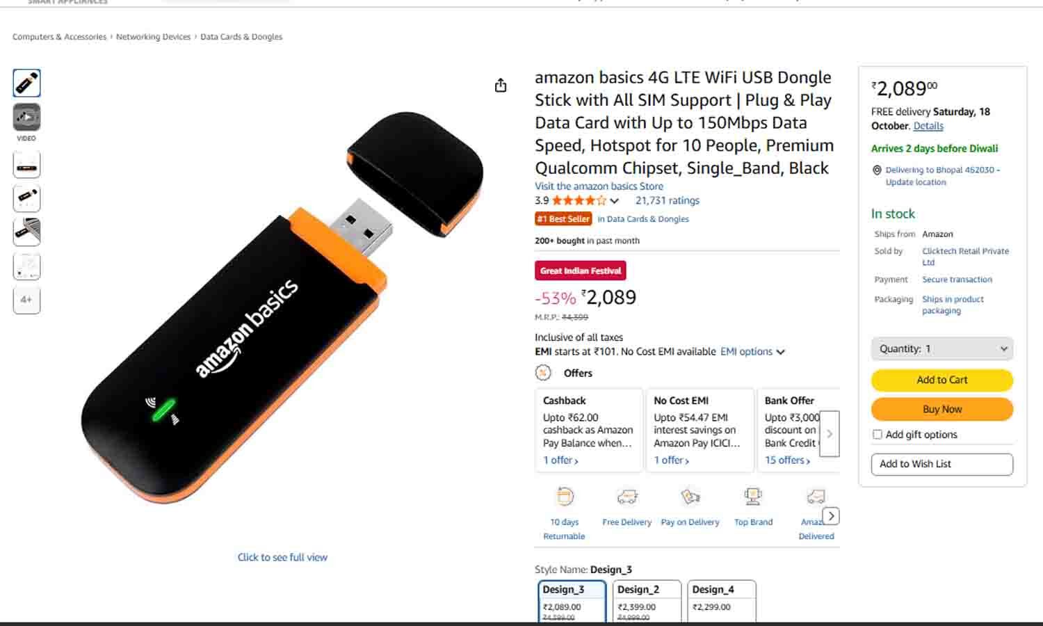 Amazon Basics 4G LTE WiFi USB Dongle 2025: ₹2,089 में Amazon Basics 4G LTE WiFi USB Dongle पाएं ...