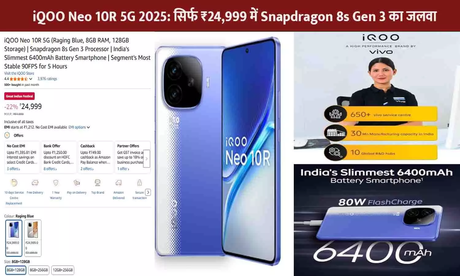 iQOO Neo 10R 5G 2025: सिर्फ ₹24,999 में Snapdragon 8s Gen 3 का जलवा | Slimmest 6400mAh Beast ...
